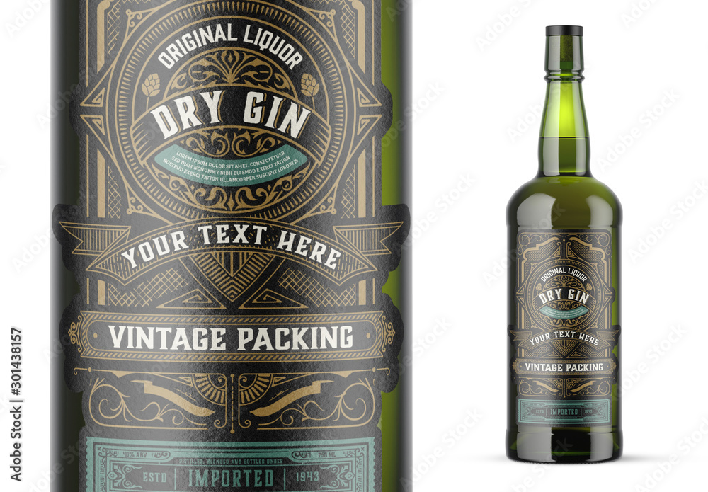 Vintage Gin Label Packaging Layout Stock Template | Adobe Stock