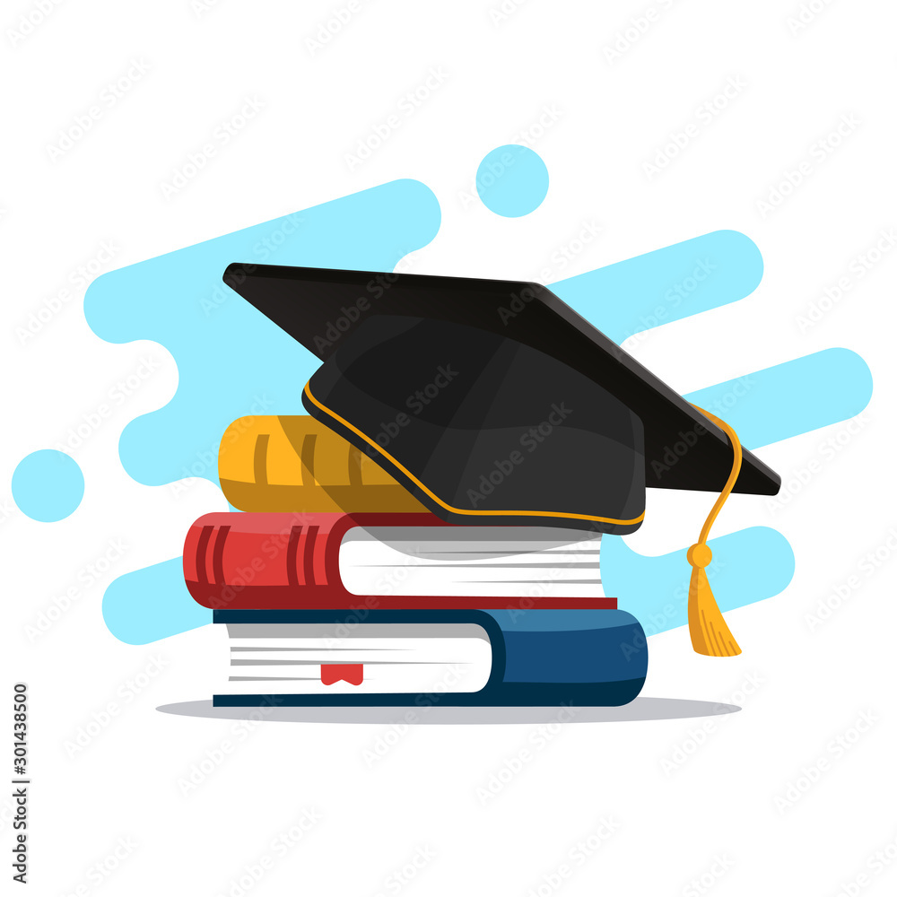Black graduation cap on stack of books. Education and graduation ...