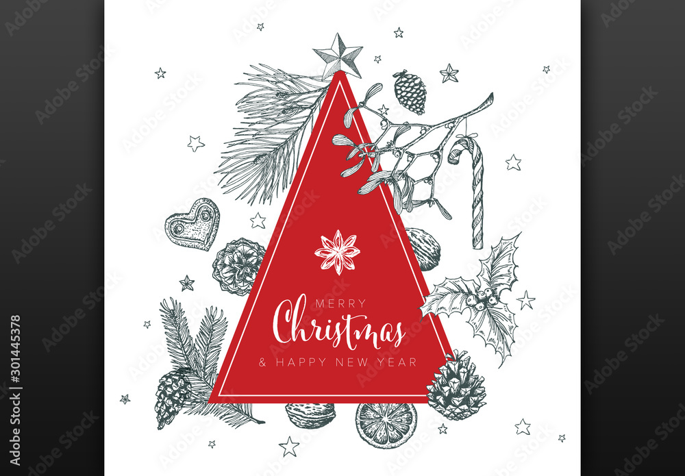 Christmas Card Layout with Handdrawn Elements Stock Template | Adobe Stock