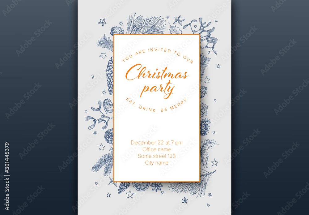 Christmas Party Invitation Layout with Handdrawn Elements Stock ...