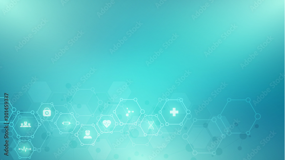 Abstract medical background with flat icons and symbols. Template ...