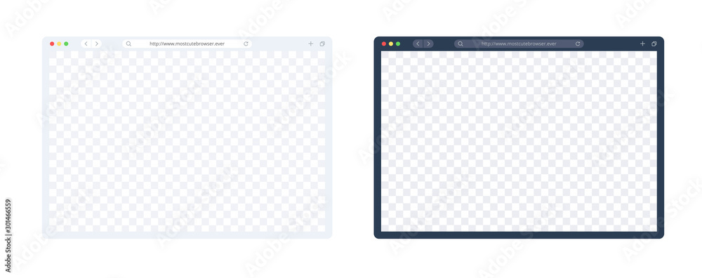 Web browser template set in light and dark mode for computer, laptop ...