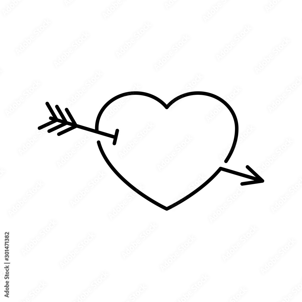Icono lineal corazón con flecha de cupido en color negro Stock Vector ...