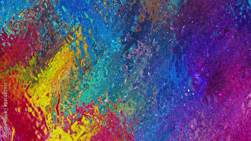 Liquid in psychedelic colours slowly moves, revolving and changing ...