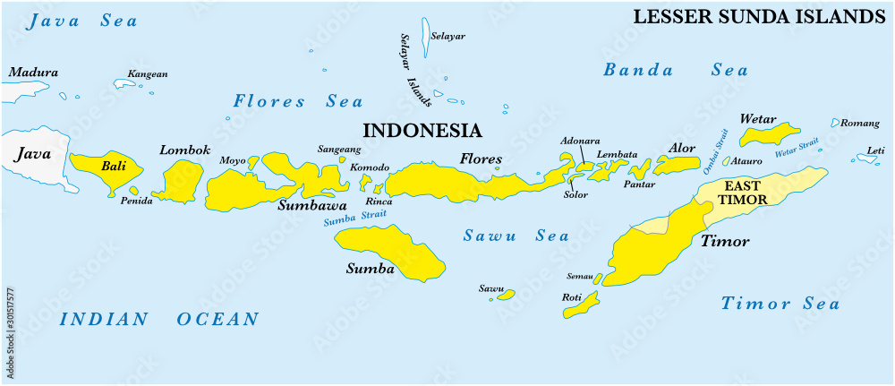Map of the Lesser Sunda Islands in the Malay Archipelago Stock Vector ...