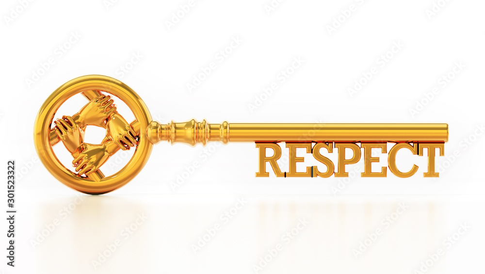 Respect key with holding hands isolated on white background. 3D ...