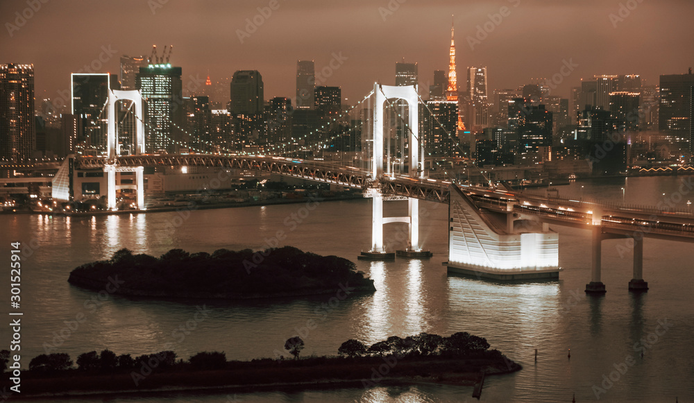 Rainbow bridge, Odaiba, Tokyo at night Stock Photo | Adobe Stock