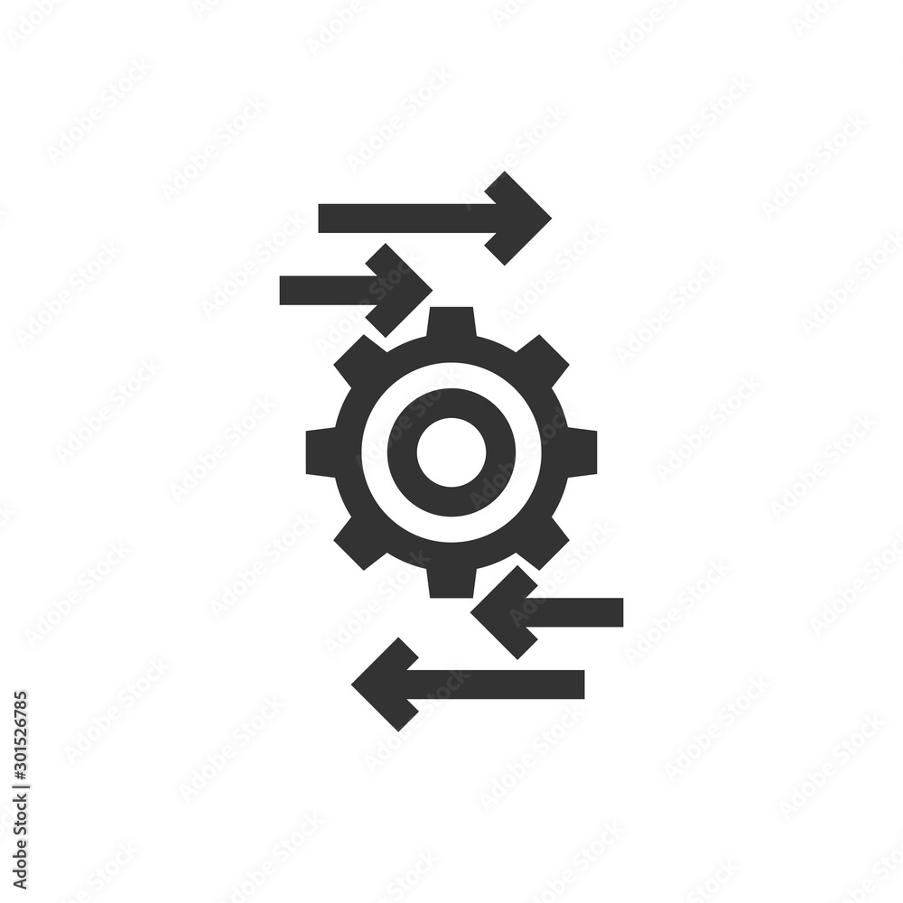 Process icon in flat style. Arrow and gear vector illustration on white ...