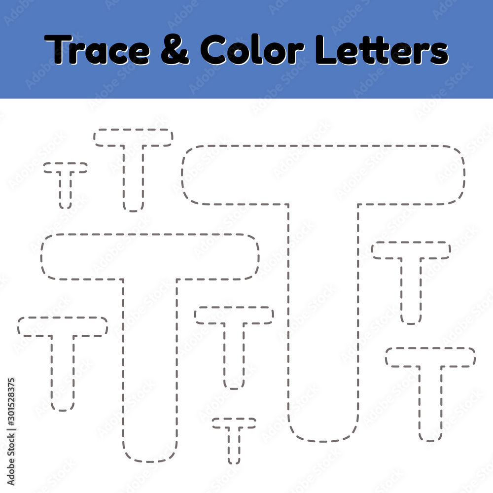Trace line letter for kindergarten and preshool kids. Write and color t ...