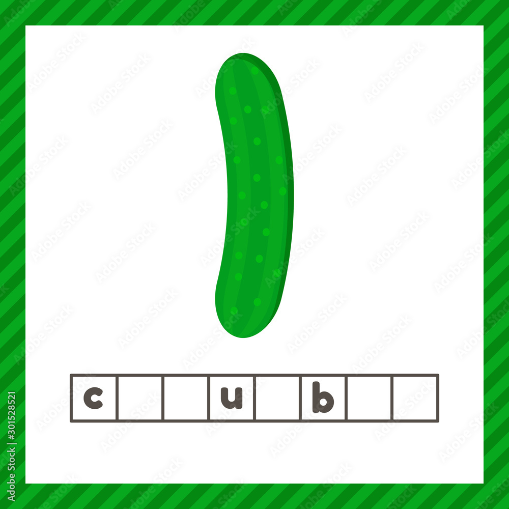 Vegetable. Green cucumber. Educational logic worksheet for preschool ...