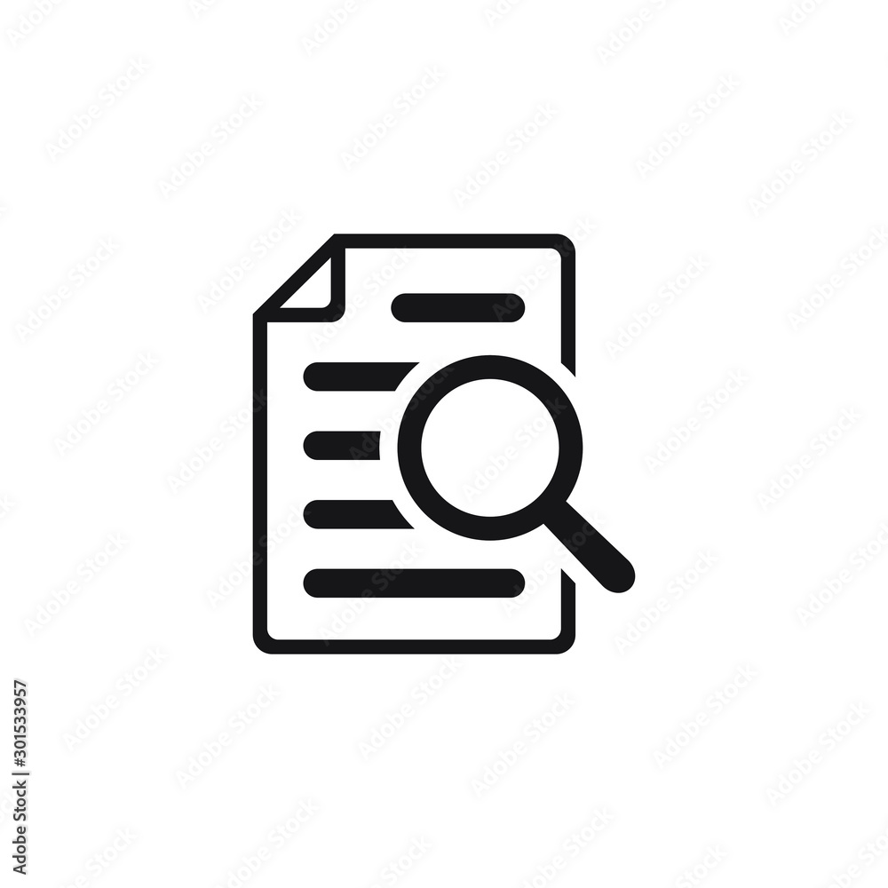 File search icon, document search, vector isolated. Document with ...