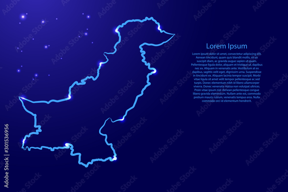 Pakistan map from the contour blue brush lines different thickness and ...