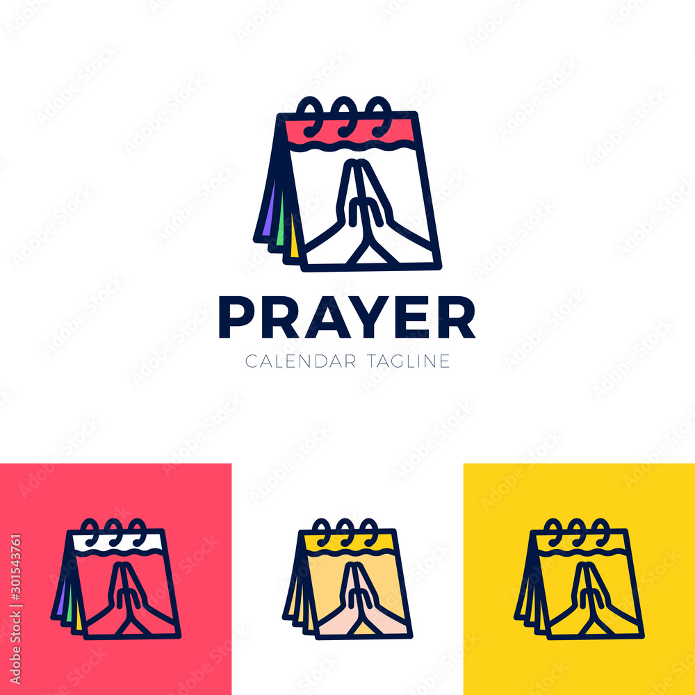 Time to Pray vector logo. Praying Hands Icon with calendar. Stock ...