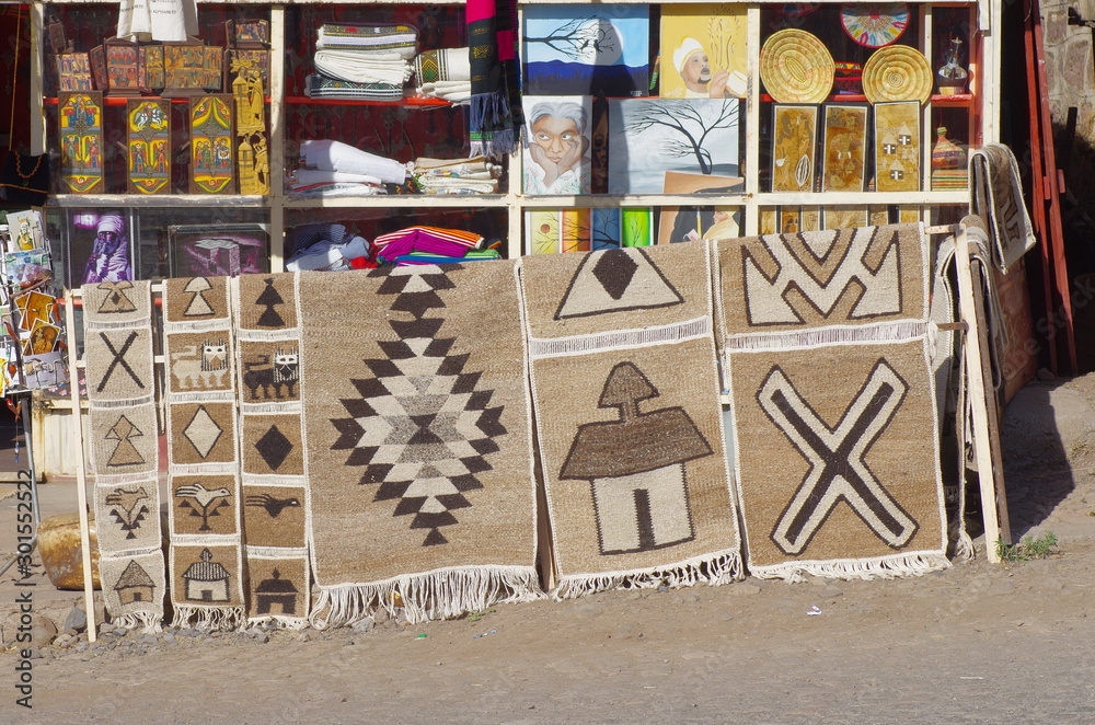 Ethiopian market with local design fabric patterns in Gondar, Ethiopia ...