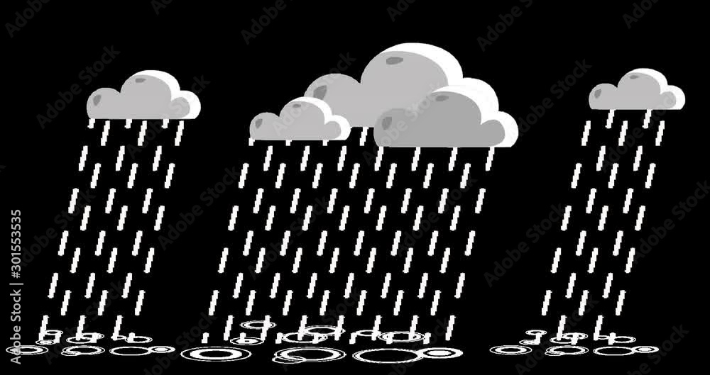 Cloud with rain and lightning animation loop isolated on transparent ...