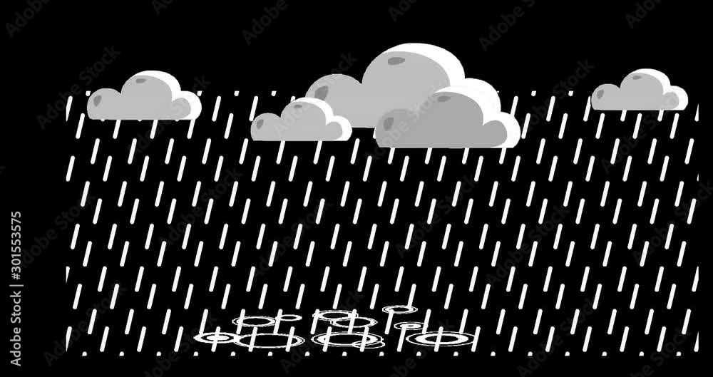 Cloud with rain and lightning animation loop isolated on transparent ...