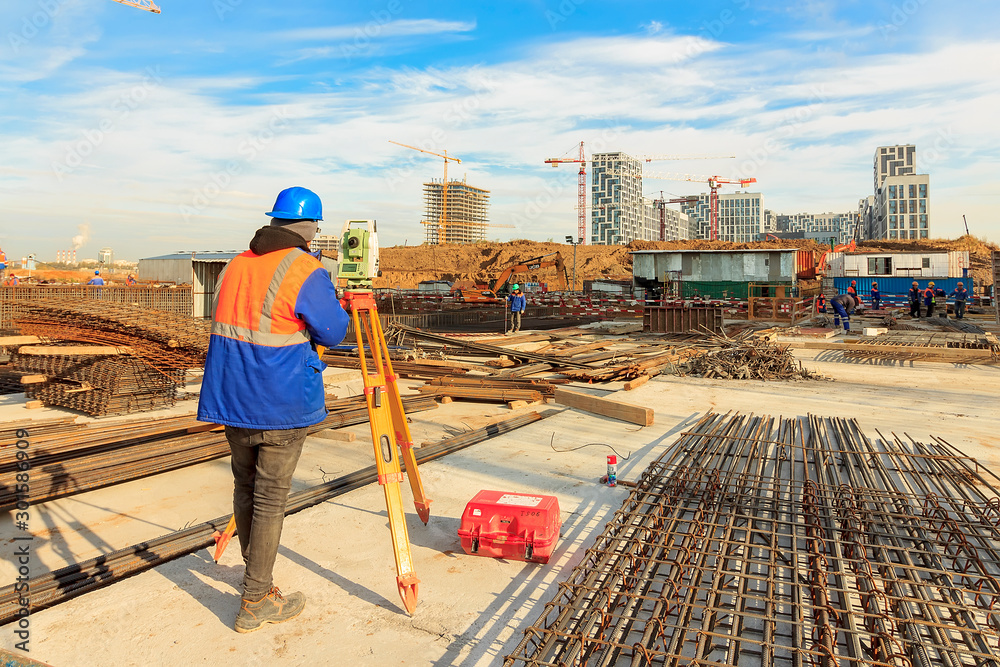 Bar bender fixing steel reinforcement for house concrete floor slab ...