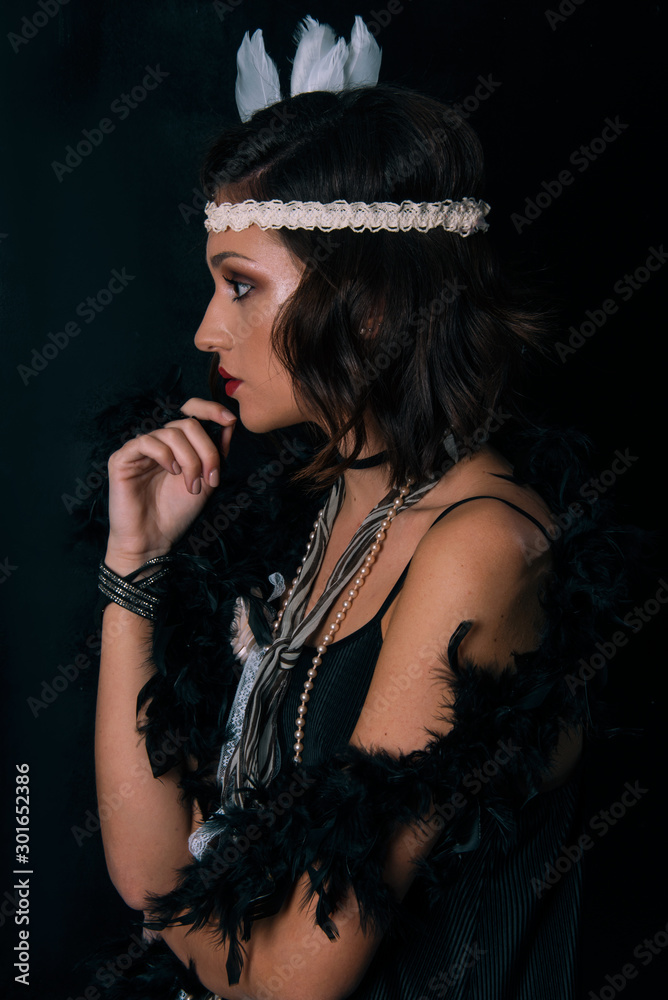 Roaring twenties poster flapper party girl, vintage 20s fashion style ...