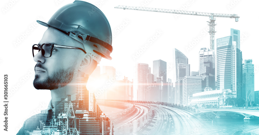 Future building construction engineering project concept with double ...