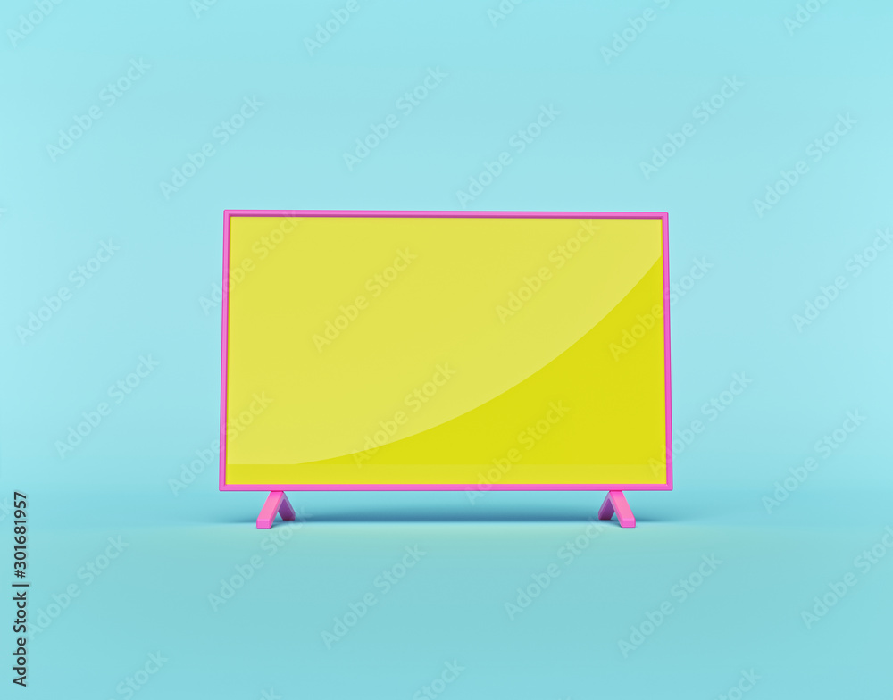 modern TV Screen or Television monitor isolated on pastel blue ...