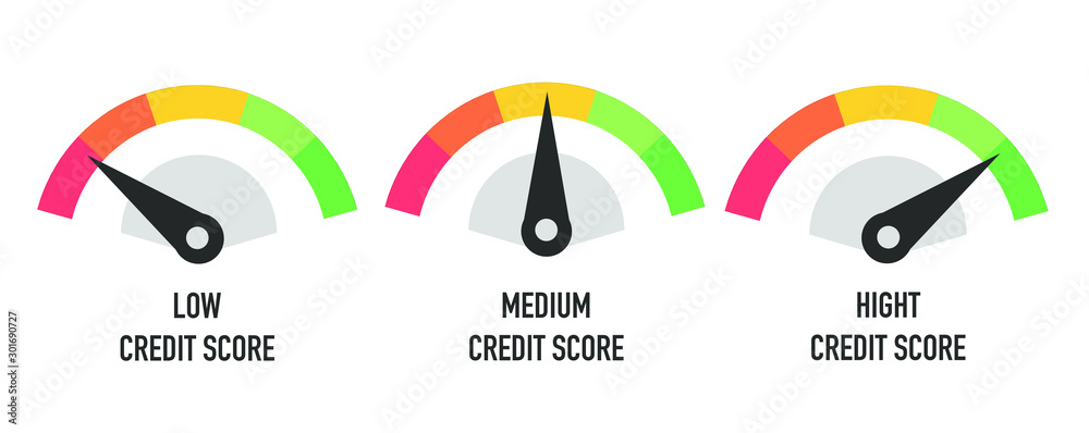 Credit score hight, medium and low concept isolated on white. Vector ...