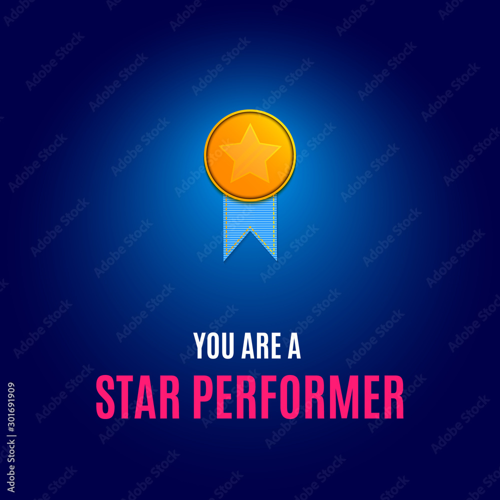 Star performer motivational poster with gold medal and a ribbon ...
