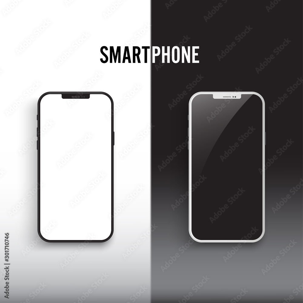 Black and white smartphone mockup with screen isolated on white and ...