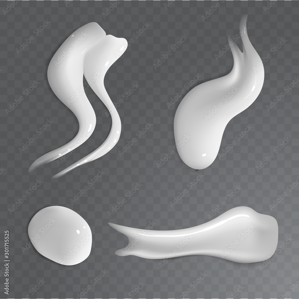 Realistic food creme smear. Soft curvy form gray lather fluid isolated ...