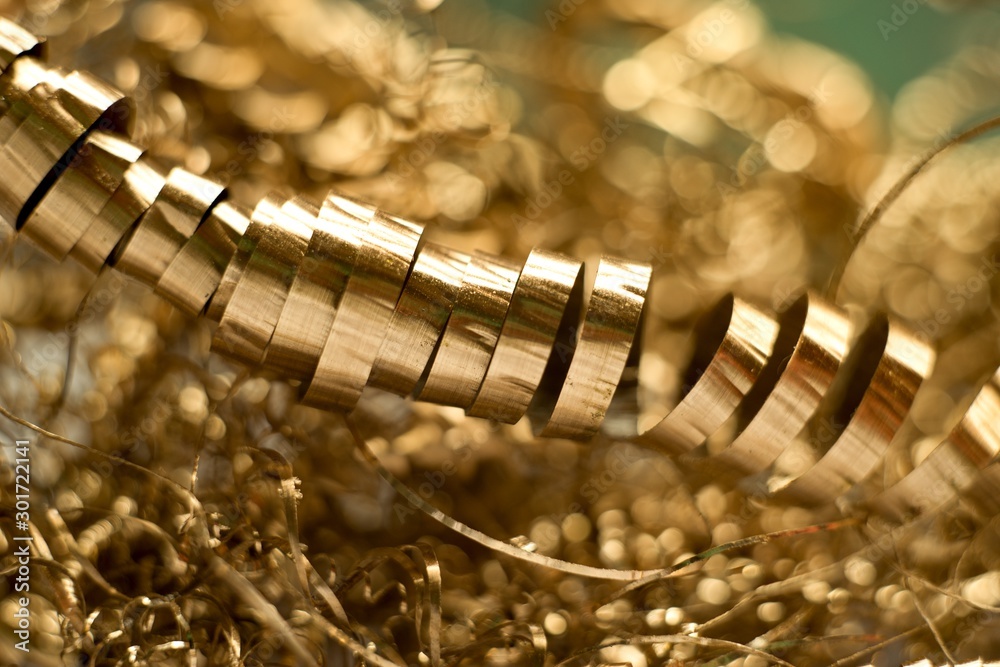 Bronze copper chip from lathe, metal cutting, metal recycling ...