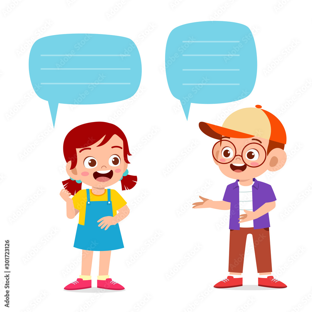 happy cute kid boy and girl dialog Stock Vector | Adobe Stock