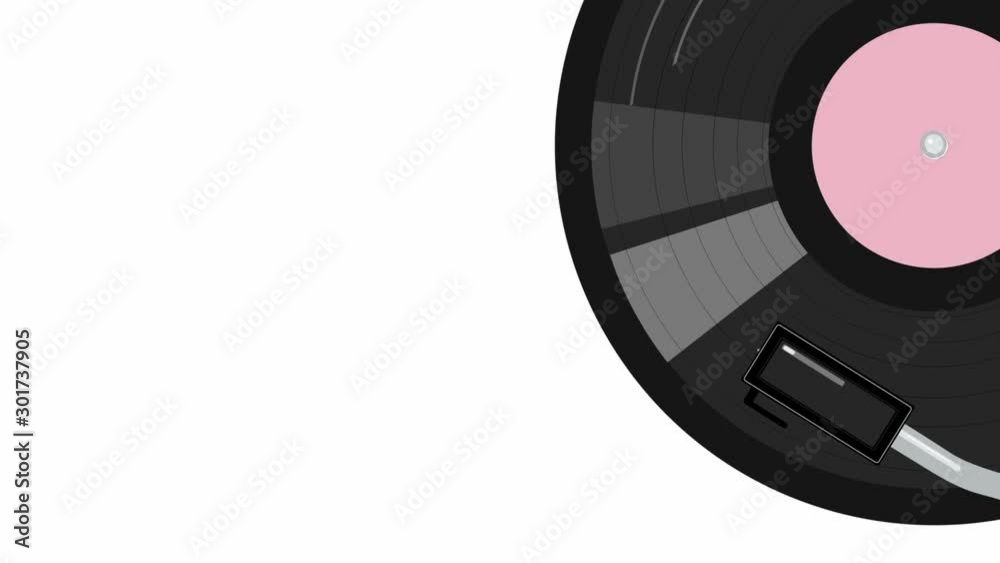 video footage with graphic animation rotating vinyl record in a top ...