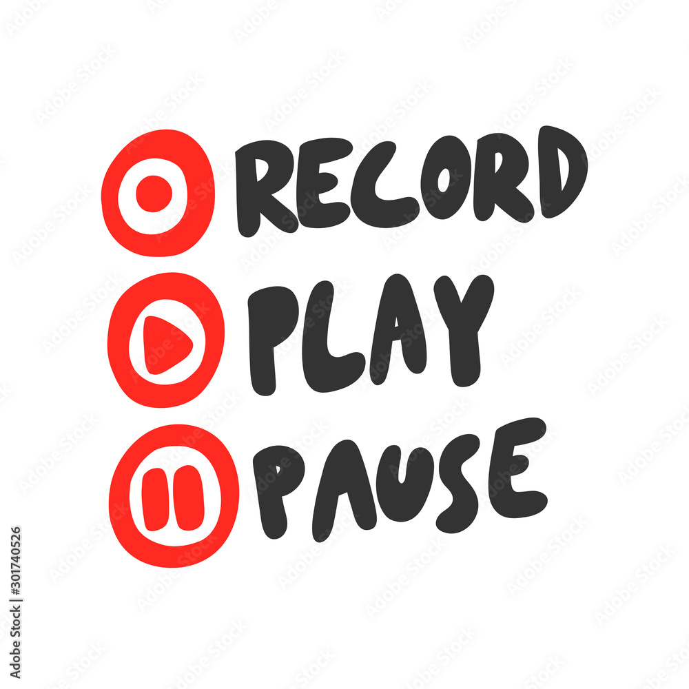 Record, play, pause, red button signs for video. Sticker for social ...