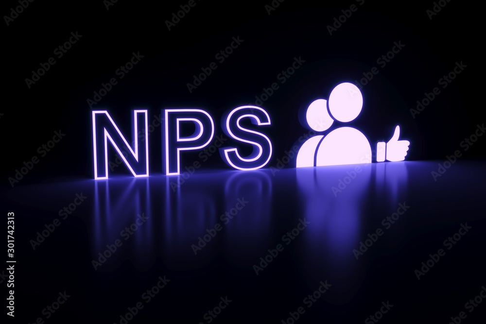 NPS neon concept self illumination background 3D illustration Stock ...