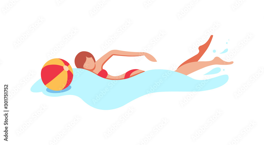 Young woman swims in the pool. Rest, resting, relaxing cartoon vector ...