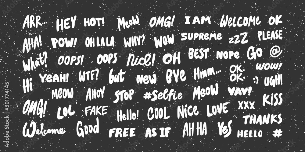 Meow, wow, yes, no, wtf, selfie, go, ok, ha ha, thanks, at, go, stop ...