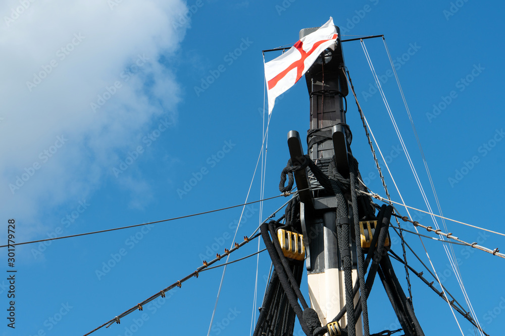 Sailing ship masts of HMS Victory the Admiral Horatio Nelson's flagship ...