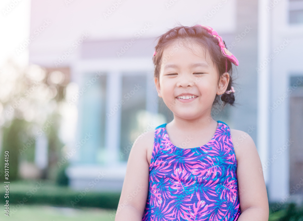 Blind little girl smile.Little girl close eyes.Blind person. Stock ...