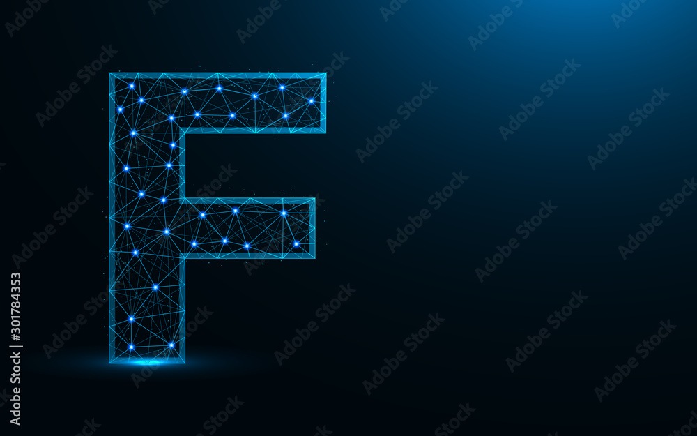 Letter F low poly design, alphabet abstract geometric image, font ...