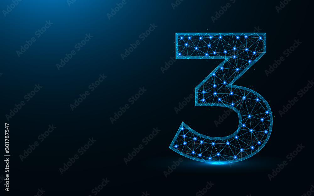 Number 3 low poly design, mathematics abstract geometric image, three ...
