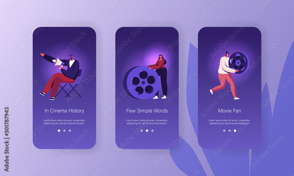 Video Studio Movie Shooting Mobile App Page Onboard Screen Set ...