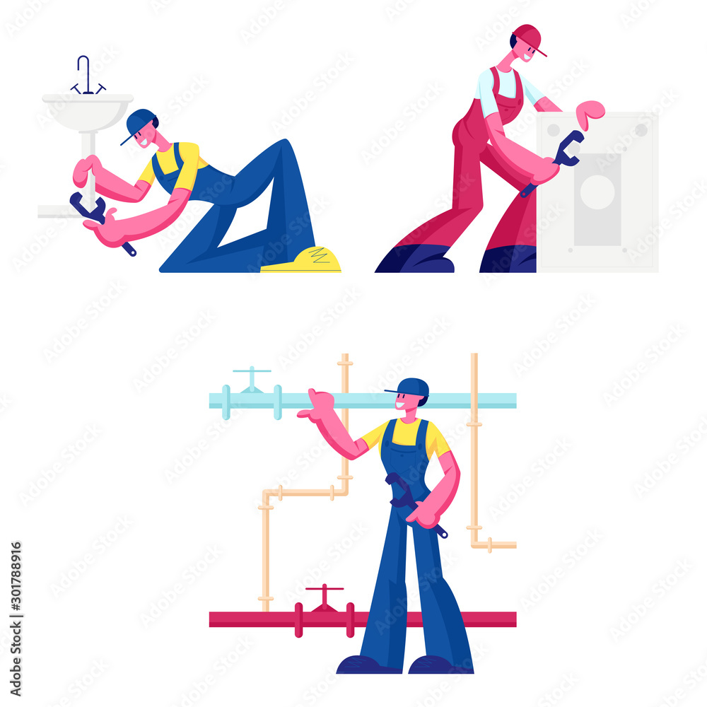 Plumbers Call Master Repair Service Set Isolated on White Background ...