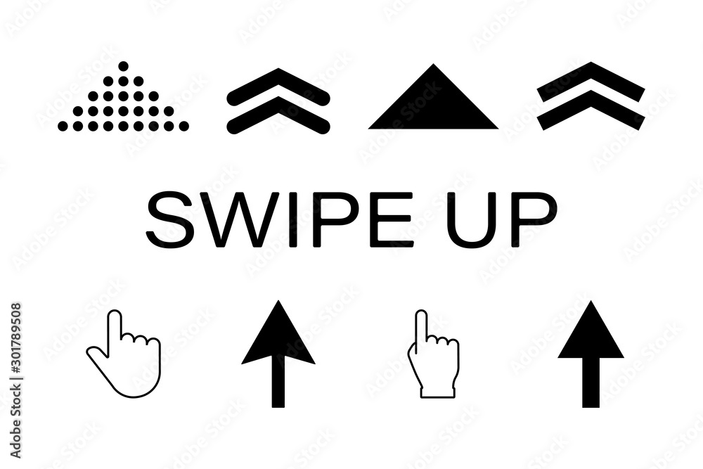 Vector arrow icon set. Hand click vector. Black swipe up vector pointer ...