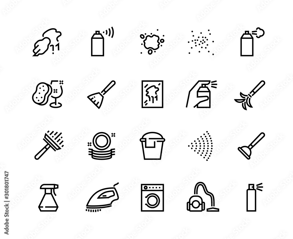 Spray black icons. Hand with spray, disinfectant, deodorant and ...