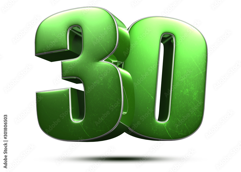 30 3d numbers green on white background.(with Clipping Path). Stock ...