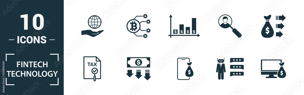 Fintech Technology icon set. Include creative elements basic income ...
