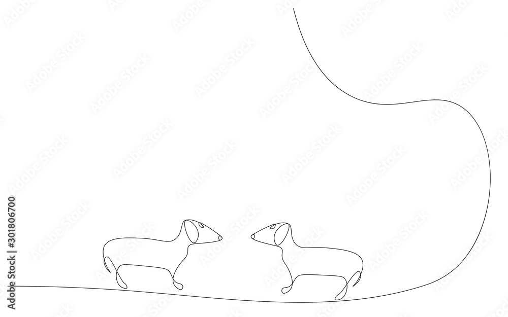 Animal background with dog silhouette line drawing vector illustration ...