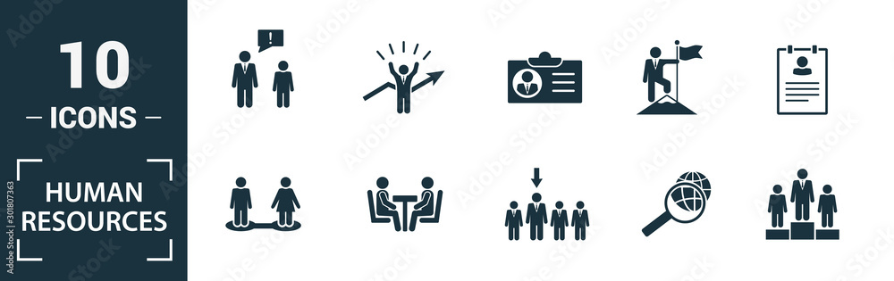 Human Resources icon set. Include creative elements searching, resume ...