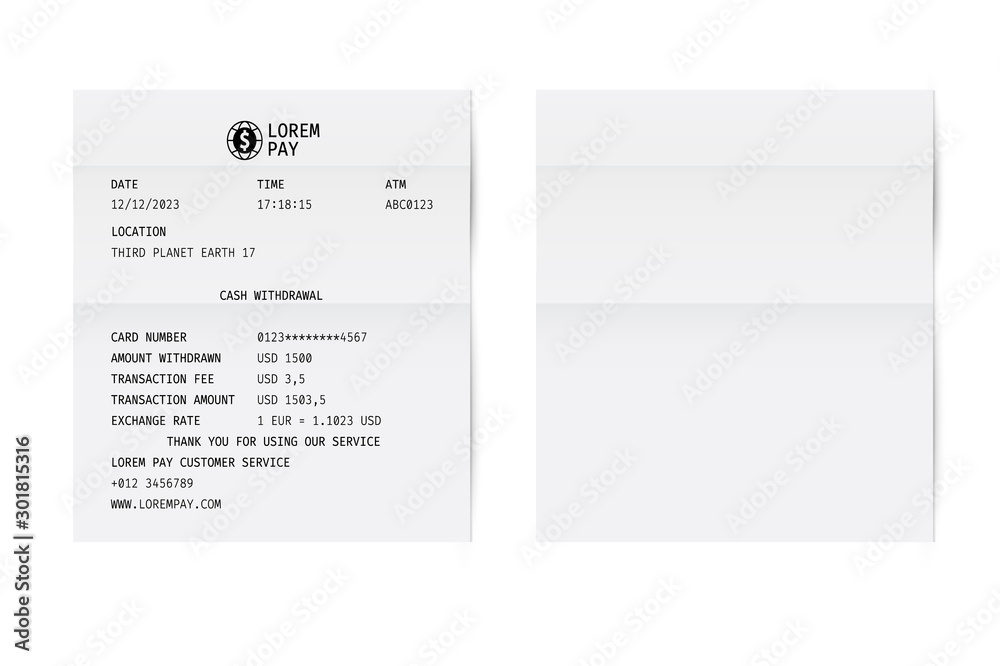 Blank white paper shop check. Template of a bill from supermarket of ...