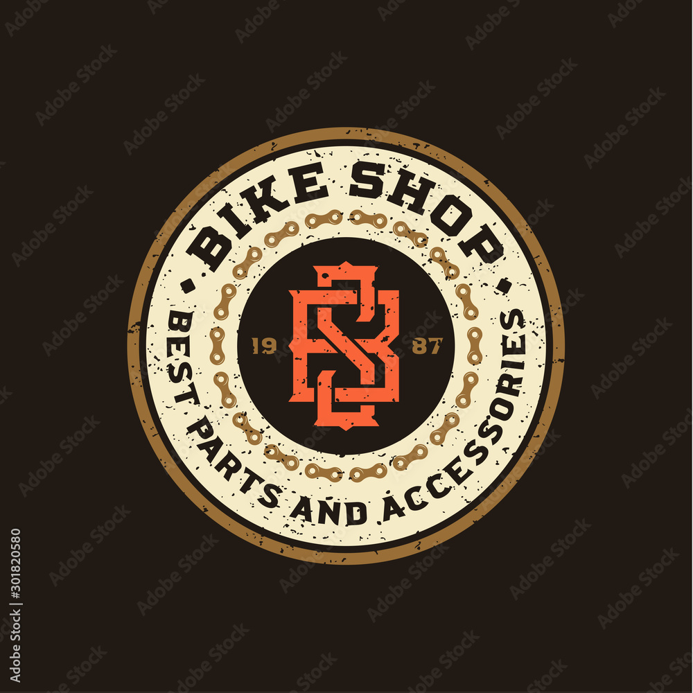 Retro styled vector bike shop, bicycle part and service logo isolated ...