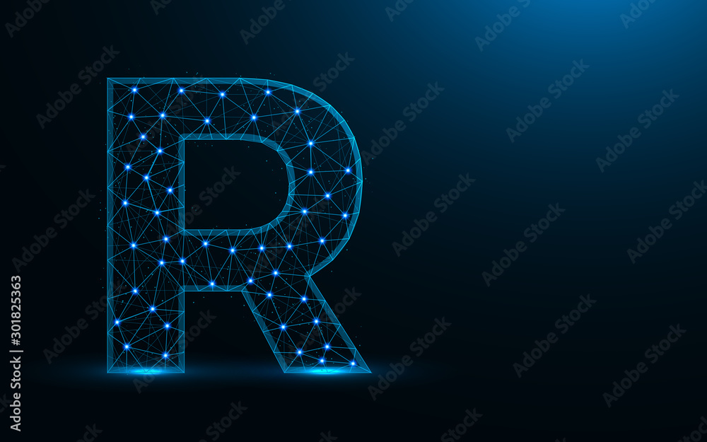 Letter R low poly design, alphabet abstract geometric image, font ...